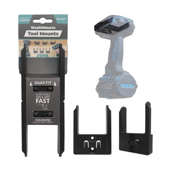 ■特徴 マキタ40V用のツールマウント（ホルダー）でツール本体を安全に保管・整理できるツールホルダーです。 マウントに取り付ける時は“カチっ”とロックがかかるため、振動や逆さ装着による落下は発生しません。 3本の取付穴を利用して壁や棚の下な...