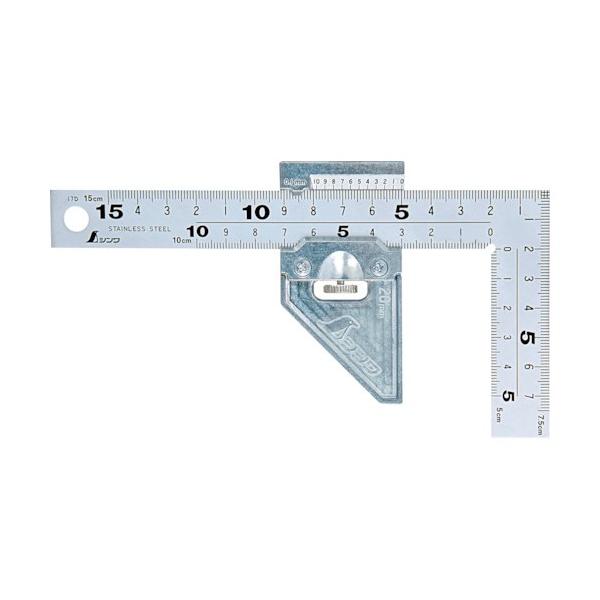■特徴 曲尺用ストッパーの高い突き当て部と重厚な厚手広巾で、ぶれずに長いケガキ線が引けます。 曲尺の内目盛を利用し、簡易的にノギスのように挟んで測定ができます。 突き当て位置を変えることで45°のケガキ線が引けます。 丈夫な金属性で熱に強く...