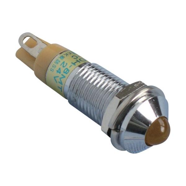 ■特徴 抵抗器内蔵のLED表示灯です。  ■用途 通電表示や警告表示などに。  ■仕様 定格電流：15mA 結線方法：はんだ付け パネルカット：φ8.2 メタルフレーム  ■材質 本体/フランジ:真鍮クロームメッキ レンズ:ポリカーボネート...