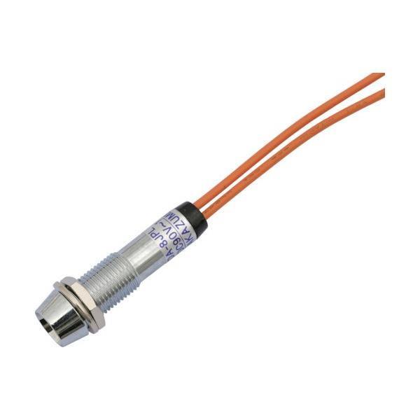 ■特徴 抵抗器内蔵の高輝度LED表示灯です。 AC/DC100V用電源にダイレクトに接続出来ます。 パネルカット:φ8.2 発光色:橙 レンズ色:透明 長さ200mmのリード線(UL1430 AWG24)付です。  ■用途 電源表示灯用 電...
