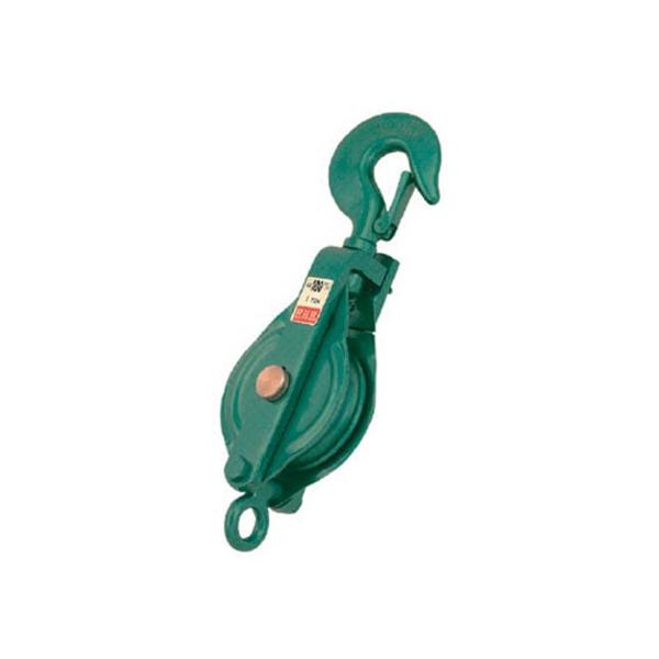 側板が開くのでロープの途中からでも装着できます。 用途 ロープを通し、荷物等の吊り上げや引っ張り作業。 ベケット付 最大使用ロープ径(mm):20 車径(mm):175 使用荷重(ton):3 ●最大使用ロープ径(mm):20 ●車径(mm...