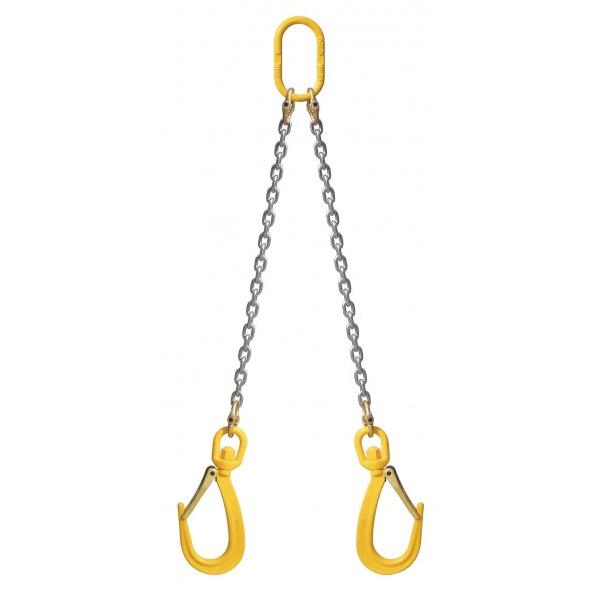 スイベル機能付ファンドリーフック YF1.5に、リング・チェーンがセットになった1本吊りチェーンフックです。 チェーンはメッキ付強力チェーンです。 (チェーンフックにはシリアルNo.と、使用荷重を明記した専用タグが付いています)仕様:使用荷...