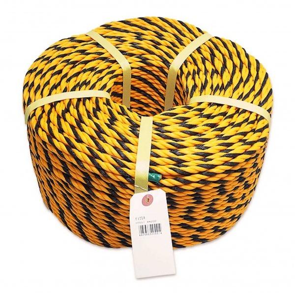 【商品説明】 工事現場や立ち入り禁止区域の標識等に  【注意】 荷掛けロープとしては、お使いにならないで下さい。 表示ロープ以外のご使用はお控え下さい。  【サイズ】 長さ：200ｍ太さ：8mm 【カラー】 黒/黄 【入数】 1個 HR551