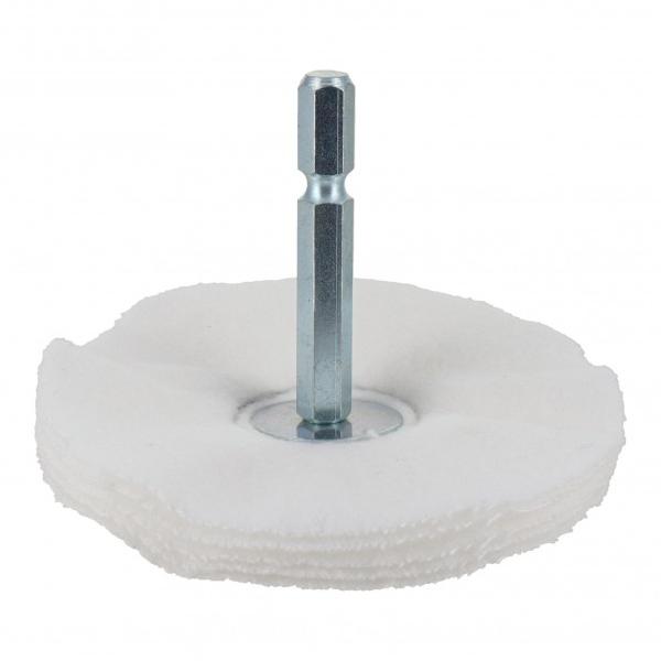 外径 75mm アルミ・真鍮・銅の鏡面仕上げに バフ研磨後に残った研磨材のふき取り研磨面に馴染みやすく凹凸面や曲面にも使いやすい 使用する研磨剤 白棒・半練りコンパウンドシリーズをつけて使用 磨ける材質 アルミニウム・真鍮・銅・亜鉛（軟らか...