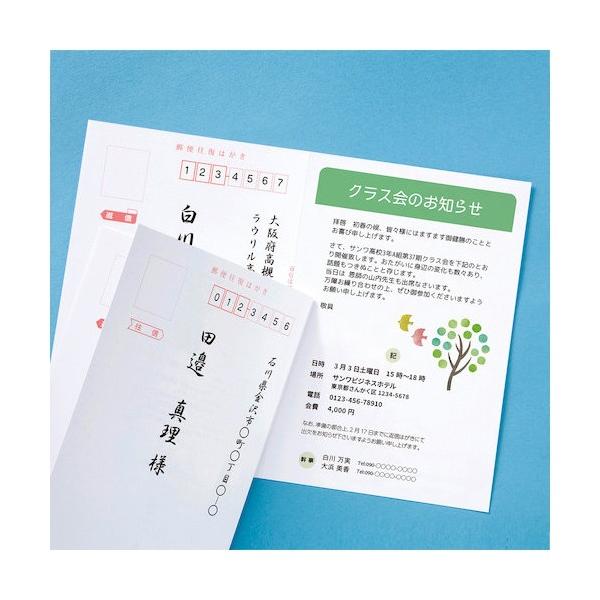 ■特徴 同窓会や結婚式の二次会のお知らせなど、返信が必要なときの往復はがきをインクジェットプリンターで簡単に作成できる用紙です。 印刷後、往復はがきの中心に入った折り線で二つ折りにして切手を貼り付けて投函します。 文字はくっきり、イラストや...