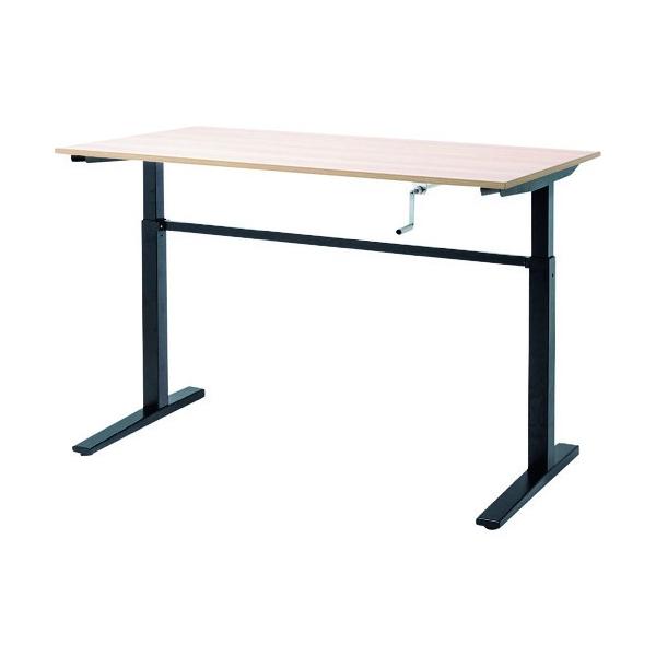 ■特徴 ハンドルを回して、デスク天板を上下させる昇降デスクです。 昇降範囲は715〜1125mmです。 操作しない時のハンドルは、邪魔にならないようにデスク内部に折り畳むことができます。 天板、フレームは北欧をイメージした薄い木目とブラック...