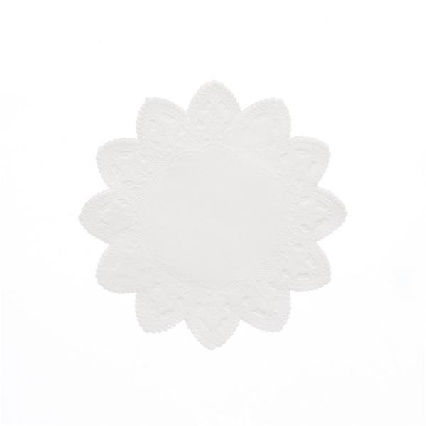 紙をレース模様に切り抜いたレースペーパーです。 ケーキやお菓子、サンドイッチなどをのせたり、敷き紙として使うと手軽に高級感がアップできます。   【サイズ】 128×128mm 【カラー】 白 【入数】 100枚 004716005