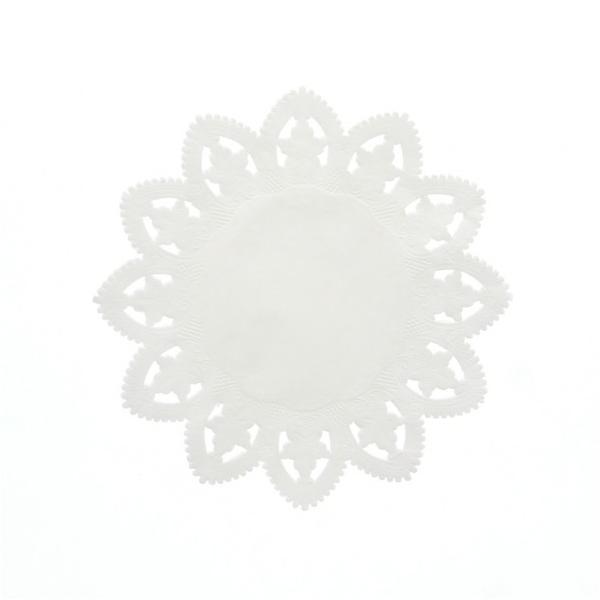 紙をレース模様に切り抜いたレースペーパーです。 ケーキやお菓子、サンドイッチなどをのせたり、敷き紙として使うと手軽に高級感がアップできます。   【サイズ】 173×173mm 【カラー】 白 【入数】 100枚 004716007