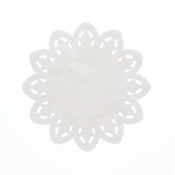 紙をレース模様に切り抜いたレースペーパーです。 ケーキやお菓子、サンドイッチなどをのせたり、敷き紙として使うと手軽に高級感がアップできます。   【サイズ】 199×199mm 【カラー】 白 【入数】 100枚 004716008
