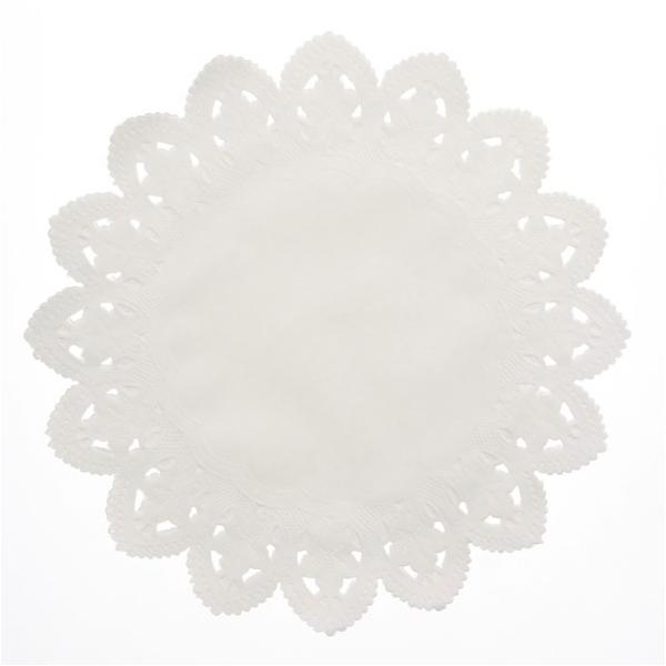 紙をレース模様に切り抜いたレースペーパーです。 ケーキやお菓子、サンドイッチなどをのせたり、敷き紙として使うと手軽に高級感がアップできます。   【サイズ】 305×305mm 【カラー】 白 【入数】 100枚 004716012