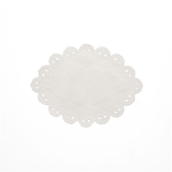 紙をレース模様に切り抜いたレースペーパーです。 ケーキやお菓子、サンドイッチなどをのせたり、敷き紙として使うと手軽に高級感がアップできます。   【サイズ】 200×145mm 【カラー】 白 【入数】 100枚 004716038