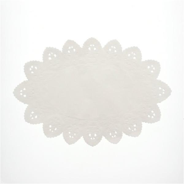 紙をレース模様に切り抜いたレースペーパーです。 ケーキやお菓子、サンドイッチなどをのせたり、敷き紙として使うと手軽に高級感がアップできます。   【サイズ】 403×276mm 【カラー】 白 【入数】 100枚 004716046