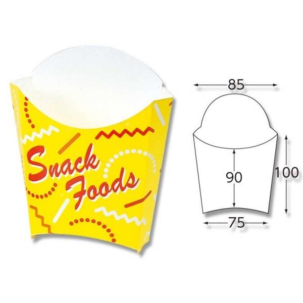 定番のスナックケースです。 からあげ、ナゲット等におすすめです。   【サイズ】 75×90mm 【カラー】 黄/赤 【入数】 100枚 004738202