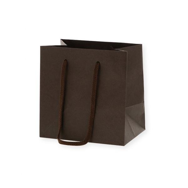 マチが広いため箱ギフトにおすすめです。 アクセントに持ち手の色を本体の色とかえています。 口ボール・底ボール付手紐:アクリル紐   【サイズ】 160×マチ110×160mm 【カラー】 ブラウン 【入数】 10枚 005330005