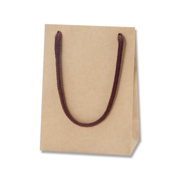 ギフトにおすすめの小型の紙袋です。 アクセントに持ち手の色を本体の色とかえています。 口ボール・底ボール付手紐:アクリル紐   【サイズ】 120×マチ70×165mm 【カラー】 クラフト 【入数】 10枚 005350006