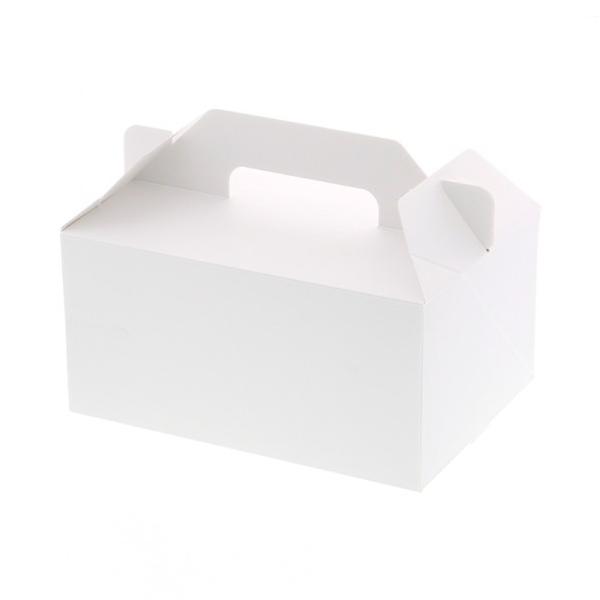 ケーキ箱のサービス用業務タイプ25枚入です。 カットケーキ6〜7個が目安です   【サイズ】 210×150×105＋取手50mm 【カラー】 ホワイト 【入数】 25枚 004248082
