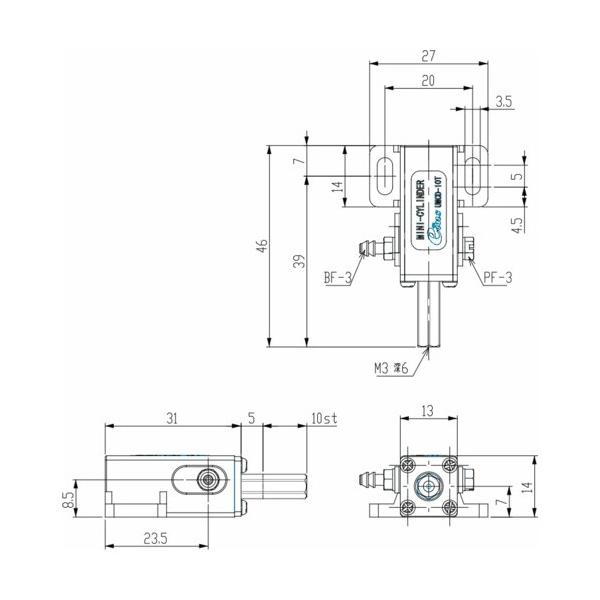 ■特徴 構造:単動型（引込）ストローク:10mm ■用途 小型成型品のチャックに最適です。 ■仕様 引込み動作のマイクロミニシリンダ―です。    【重量】 21G 【原産国】 中国製 UMCD10T