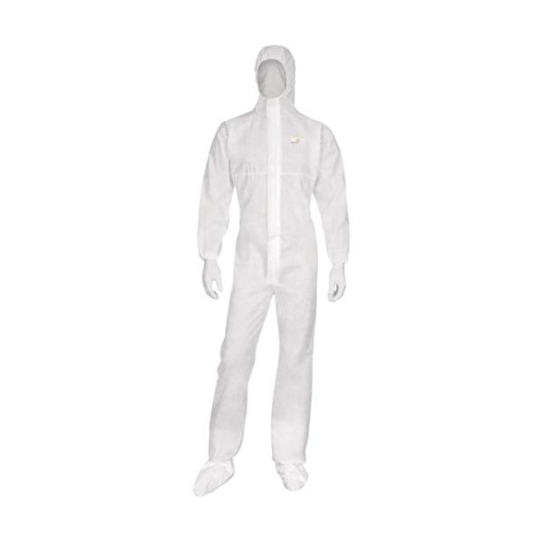 ■特徴 PPメルトブローン不織布製のつなぎ服です。 着脱が容易なフロントジッパー開閉です。 ジッパーはフラップカバーで防護性能抜群です。 腕と足首部分、ウエスト部、およびフード顔回りに伸縮ゴムでしっかり保護できます。 SMS不織布3層構造(...