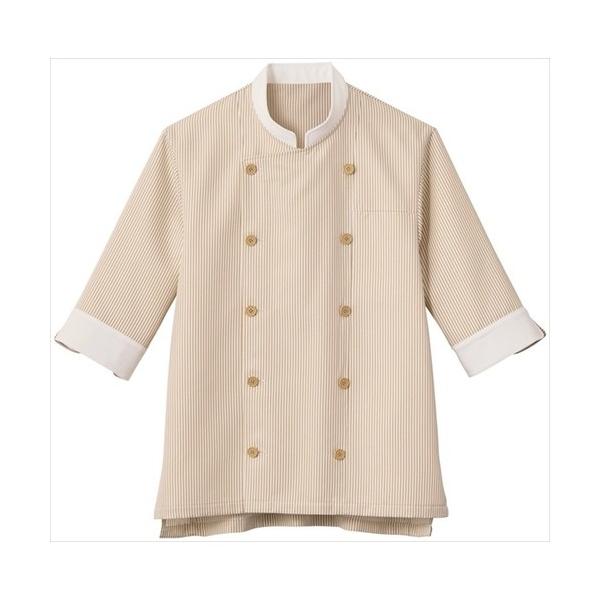 ■特徴 爽やかストライプの衛生対策機能が充実したショップコートです。 塩素系漂白剤による退色を防ぐ素材機能から、元の色合いが持続します。 水仕事など、腕まくりの手間なく作業ができる七分袖。 ■用途 接客、オールジャンルの飲食店向けユニフォー...