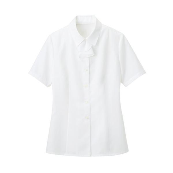 ■特徴 白×カラーの交織により、上品でやさしい色味に仕上げたレディース半袖ブラウスです。 キレイめな綾目の光沢感が、女性らしさを引き立てるツイル素材を使用。 取り外し可能な共布リボン付きで、シーンに合わせた着こなしが可能です。 台衿付きのシ...