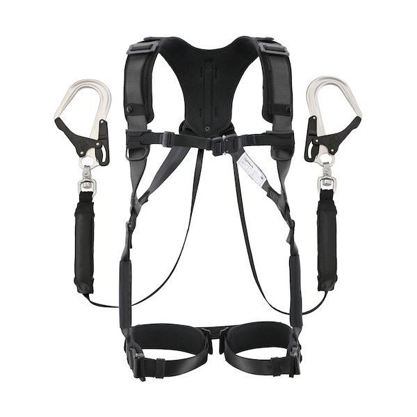 ■特徴 快適性と装着性、軽さにこだわったハイスペックセットです。 腰道具を付けたまま脱ぎ着ができます。 ハーネスを使う時に胴ベルトを外す必要がありません。 軽量で操作性抜群のアルミワンタッチバックル仕様です。 形が崩れず脱ぎ着しやすい肩・背...