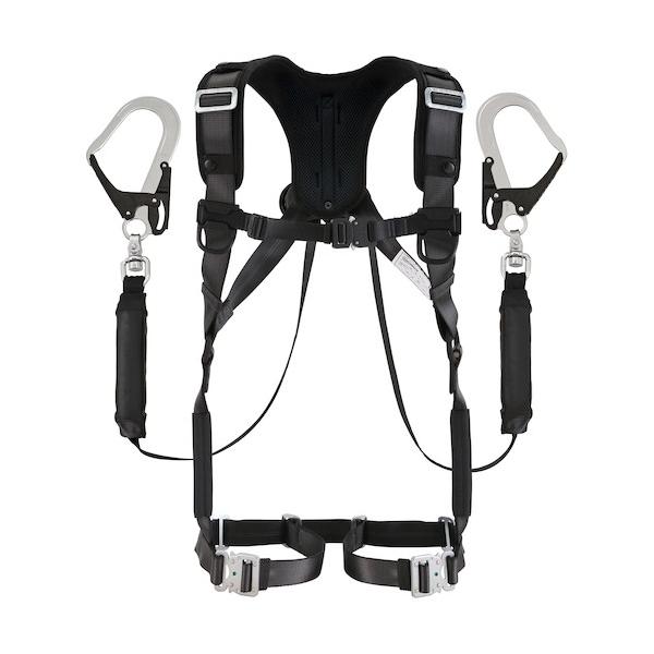 ■特徴 機能と価格のバランスに優れたスタンダードセットです。 腰道具を付けたまま脱ぎ着ができます。ハーネスを使う時に胴ベルトを外す必要がありません。 高耐久スチールワンタッチバックル仕様です。 形が崩れず脱ぎ着しやすい肩・背中パッドを標準装...