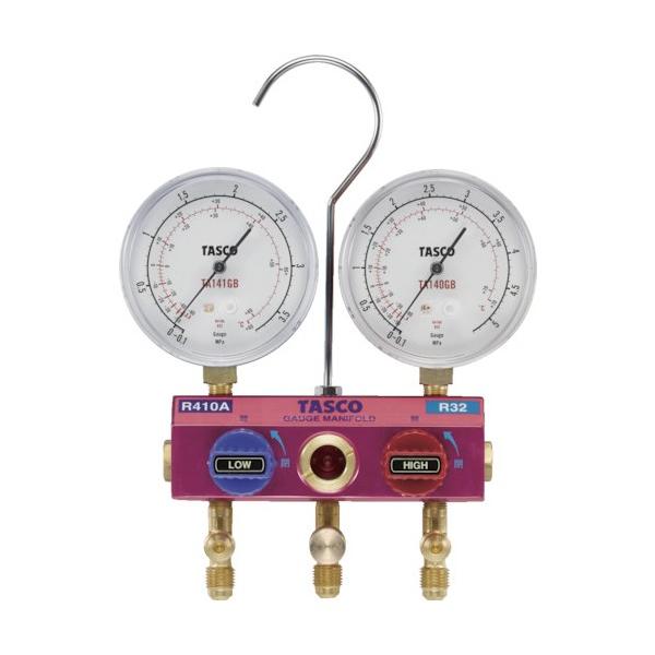 ●R410A/R32用ボールバルブ式マニホールド ●マニホールド ●▼ゲージ取付ネジ:1/8″NPT ●▼ホース接続ポート:5/16″フレア(TA122GB)(TA122GBH) ●連成計・圧力計:-0.1〜3.8MPa(TA141GB) ...