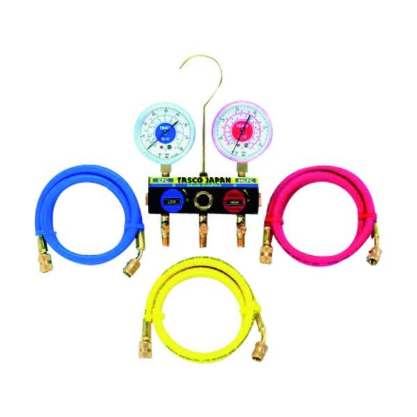 ■マニホールド:■ ゲージ取付ネジ…1/8″NPT ■ ホース接続ポート…1/4″ フレア（TA120K）（TA120KH） ■連成計・圧力計:ー0.1〜3.4MPa（TA141A-1） ■連成計・圧力計:ー0.1〜3.4MPa（TA140...