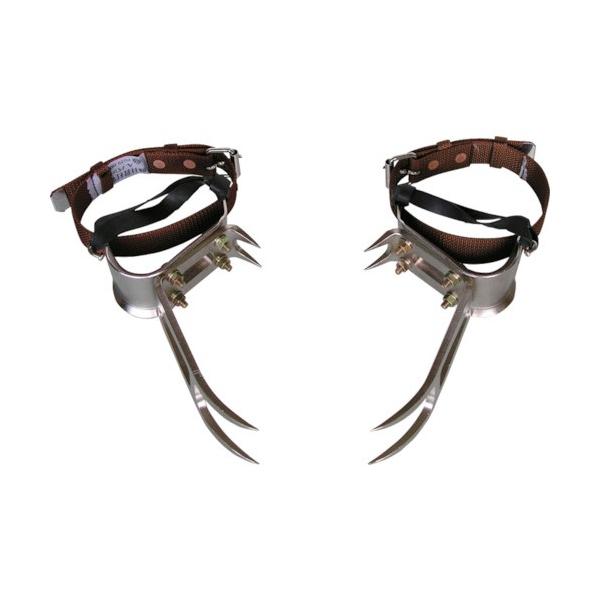 ■特徴 内側短爪と外側長爪で木を掴み昇降します。 足部分に１本のベルトとゴムバンドで装着します。  ■用途 木登りに。  ■仕様 締付けベルト・ゴムバンド付  ■材質 本体：スチール ベルト:ナイロン・ゴム  ■注意点 靴の上から装着くださ...