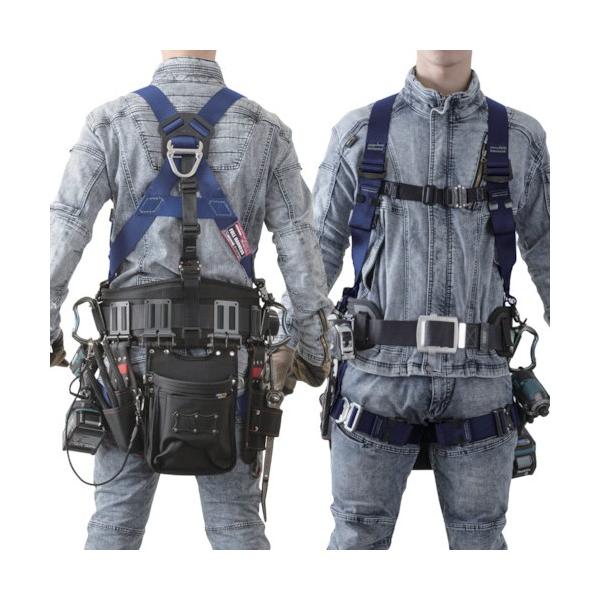 【商品説明】  ●腰回りのフリースペースが多く、用途に合わせた使用ができる汎用性に優れたフルハーネス ●本体ベルトには藤井電工で最も滑り抑制に効果のあるポリエステル素材を採用 ●固定機能付ベルト通し！胸ベルトと腿ベルトの長さ調節部に固定機能...