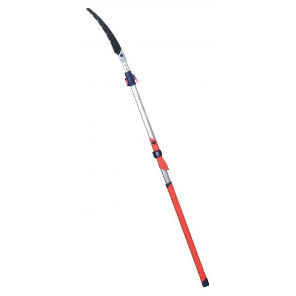 長さ5段階調節可能。 高い枝にも楽々届く(約3.5mまで届く！※身長約160cmの人の場合)繊維の方向に関わらずスムーズに切れる刃形状。 U窓効果で効率よく木くずを排出。 用途に応じて刃の付け替え可能。 手鋸用ハンドル付き ●.刃部材質:S...