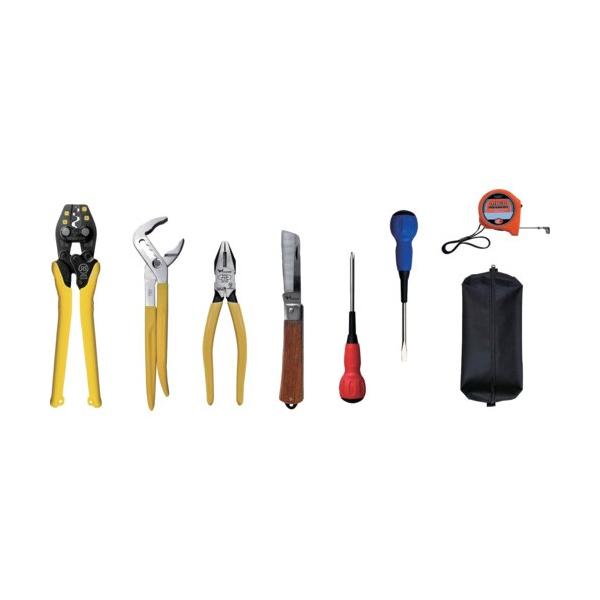 ■特徴 第二種電気工事士技能試験必須の工具セットです。 持ち運びに便利な収納ケースも付いたお得な8点セットです。  ■用途 電気工事全般及び電気工事士技能試験用に。  ■仕様 セット内容(点)：8 セット内容：圧着工具(リングスリーブ(E)...