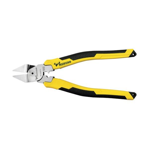 ■特徴 VVF線2.0×3心の切断もできる長い刃です。 切断面もきれいなフラット刃形状です。 ステンレス線からより線まであらゆる線材の切断が可能です。 端子の圧着ができる簡易圧着機能付きです。 先端部を使いステップル外しが簡単にできる 斜め...