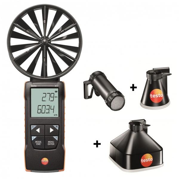 ■特徴 testo417は、風速・風温・風量を測定可能なベーン式風速計です。 ベーンの直径はおよそ100mmで、広い測定面を効率的に測定することができます。 オプションのファンネルやフローストレーナーを接続すると、整流ではない給排気口・換気...