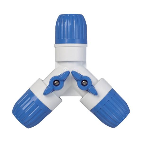 通水、止水を選べる切り替えコック付です。 2方向に分水できます。 内径12〜15mmのホースに適合します。 コック付 高さ(mm):110 適合ホース内径×外径(mm):12〜15×21 コネクタ ホースジョイント ジョイントニップル  【...