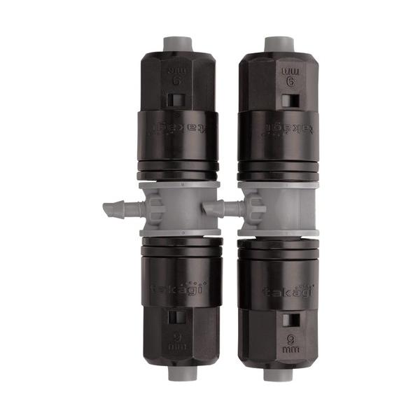 9mm水やりホースから4mm水やりホースを接続する時に使用します。 ホースを差し込み、ロックナットをひねるだけで簡単にホースが接続できます。 工具なしでも取付け可能です。 吐水パーツを設置する箇所に必要です。 用途 散水用。 最大使用可能水...