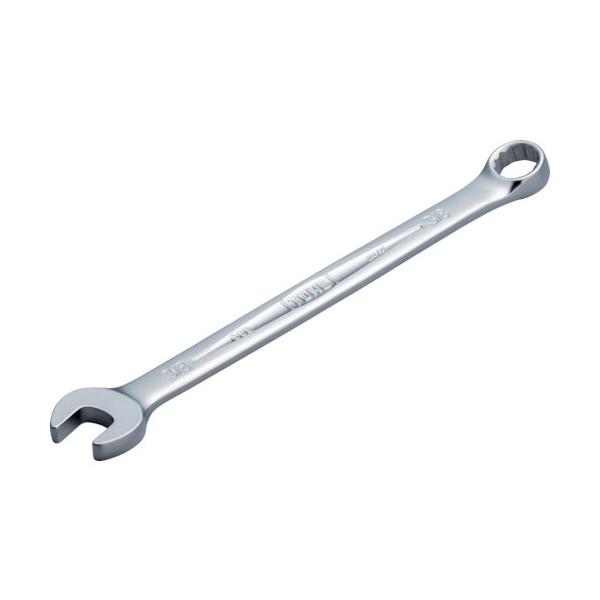 商品画像はイメージ画像です。実際とは異なる場合がございます。 スパナのスピードとめがねレンチの強さを兼ね備えています。 仮締めをスパナ側で、本締めはめがね側で行える1丁2役の機能工具です。 めがね部の柄の曲がり角度15°です。 片目片口スパ...