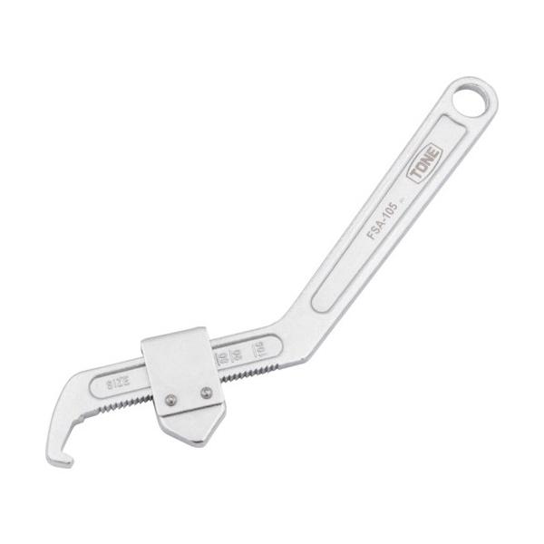 あごが調整式のため様々な径のナットに対応しています。 調整時に便利な目盛付です。 用途 丸ナット・軸受けナットの締め・緩め作業用 先端形状:フックタイプ、調整式 適合寸法(mm):35〜105 全長(mm):278   【サイズ】 278m...