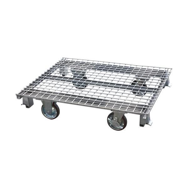 ■特徴 ネットパレットのベースです。 台車としても利用できます。  ■用途 各種工場、作業現場に。  ■仕様 キャスター：φ150mm(固定車×2、自在車ストッパー付×2)  ■材質 スチール 表面処理:三価クロムメッキ キャスター：ゴム車...