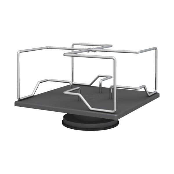 ■特徴 回転式の卓上スタンドです。  ■用途 卓上のカタログやファイルの収納として。  ■材質 盤面：スチール（粉体塗装） ベース：アルミダイカスト（粉体塗装） 仕切り：スチール（クロームメッキ）    【入数】 1点 BS4229