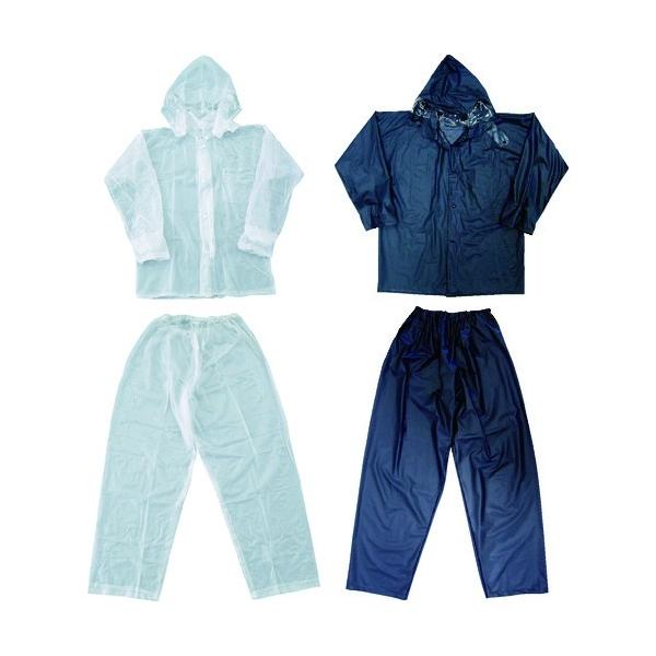 ■特徴 防水性に優れた廉価版レインスーツです。  ■用途 作業・農作業などの簡易な用途向き。  ■仕様 上下スーツタイプ 雨の浸入を防ぐ二重袖 前開きボタン付  ■材質 ポリ塩化ビニール（PVC）100% ホック：プラスチック ●色:クリア...