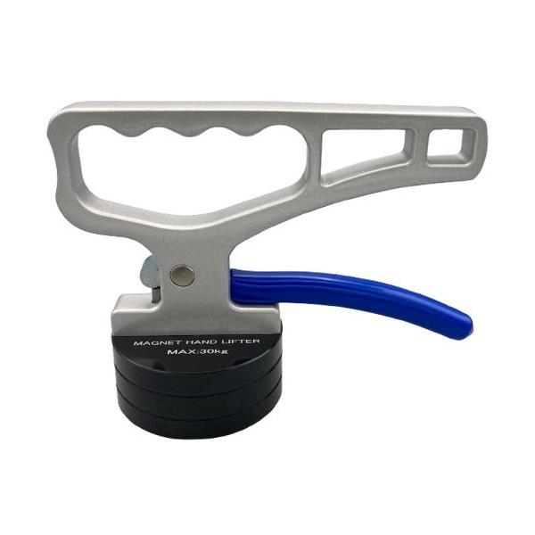 ■特徴 鉄系金属ワークを強力な磁石で吸着し搬送することができるハンドリフターです。 ワークの持ち上げ作業や搬送ができ作業負担を軽減できます。 片手のみで扱えるため作業性が良く、どなたでも簡単にご使用いただくことができます。 レバーを握ると磁...