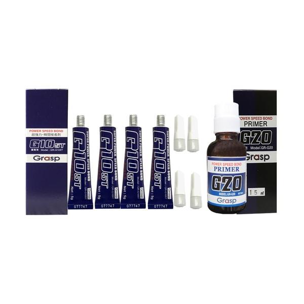 ■特徴 瞬間接着剤（液体状）とプライマーのセット商品です。 専用プライマーを併用する事でPP樹脂にも確実に接着します。 ヘッドランプユニットや内装樹脂部分の破損・切断箇所や樹脂バンパーの補修・ゴム製品の接着等を素早く強力に接着します。 長期...