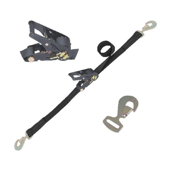 ■特徴 エンドレス形状・両端アイ形状・その他端末金具形状があり、さまざまな結束固定シーンに対応できます。  ■用途 トラック荷物の固縛に最適。また、ベルトが黒色で目立たない為、舞台装置用に。  ■仕様 ラチェットバックル式タイプ バックル黒...