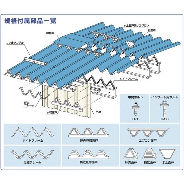 【ルーフ88】 広い働き幅で経済性と合理性を追求した屋根・壁材です。 小住宅から中・大型規模建造物の屋根・壁材として幅広く使われています。 【使用材料】 カラーガルバリウム鋼板、ガルバリウム鋼板、フッ素GL鋼板※製品形状、製品規格、規格付属...