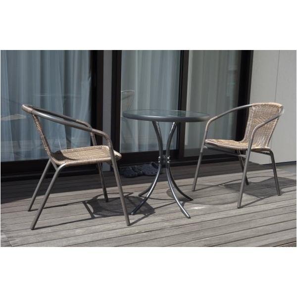 仕様 サイズ テーブル:約直径60×68cm チェア:約幅52×奥行き59×高さ74cm、座面高:約41cm 耐荷重 テーブル:約20kg チェア:約80kg 重量 テーブル:約6kg チェア:約3kg 素材 テーブル:スチール・ガラス チ...