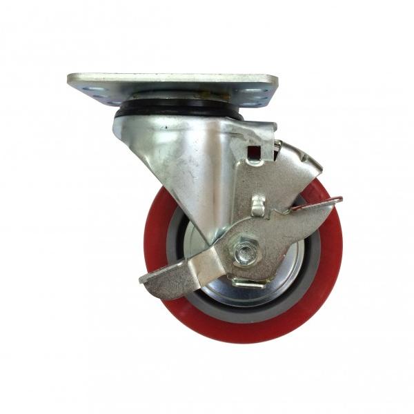 形状:ブレーキ付き自在 車輪幅(mm):32 許容荷重(kg):105 プレート寸法(mm):(全寸)95×79、(穴)75×45 材質(車輪):ウレタン 車輪:4インチ 取付高(mm):128   【入数】 1個 PA504S2BRed