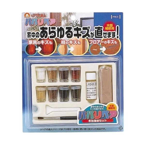 曲面や角の補修もラクラク直せる。 粘土状のスティックパテにカラーパウダーを練り込み補修します。 大きいキズや深いキズ、特に曲面や角の補修に最適です。 セット内容:カラーパウダーミニ、パウダー密着液、筆、ヘラ、スティックパテ、パレット、サンド...