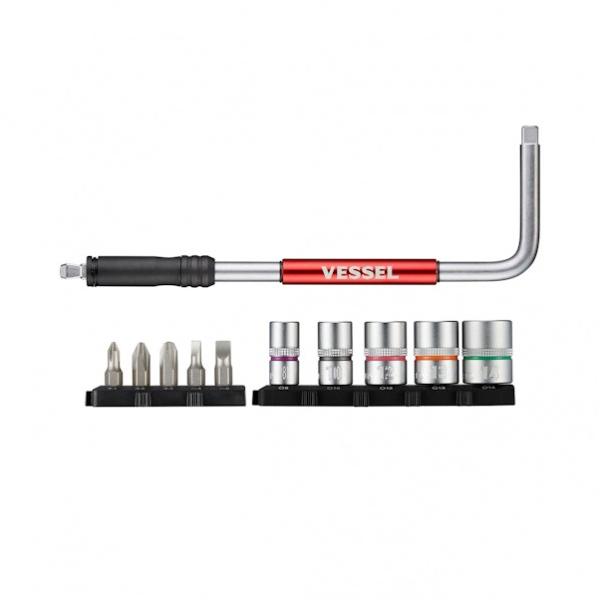 ●前にスライドでビット、後ろにスライドでソケット、ソケットもビットも使える2WAYドライブ  ●首振りドライブ&amp;回転グリップで軽快に早回し  ●本締めは短軸側で  ●セット内容:スピードLハンドル（H6.35/SQ1/4）、ビット?...