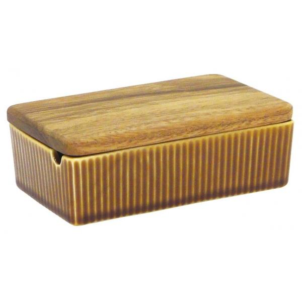 ■特徴 ●200gのバターがきれいに入るサイズです。 ●バターナイフを入れるスリット付き。  ■仕様 ●カラー：ブラウン ●間口×奥行×高さ（mm）：155×95×55 ●材質：本体/白磁、蓋/天然木 ●カタログコード：8-0554-130...